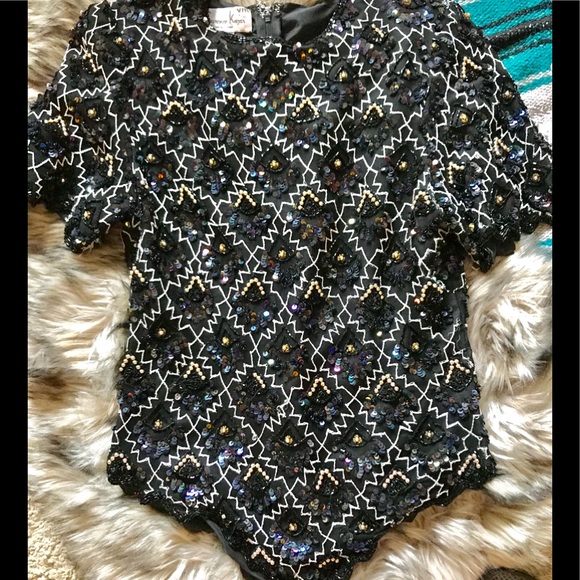 lawrence kozar | Tops | Vintage Sequins Top Black Iridescent | Poshmark